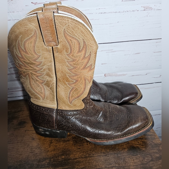 Justin Boots | Shoes | Justin Mens Stampede Western Boot With Chocolate Print Square Toe Size 3d ...